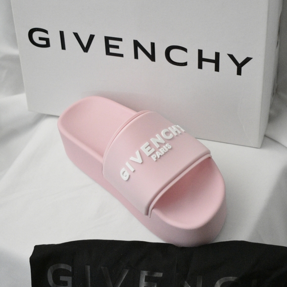 Givenchy | Shoes | Givenchy Platform Slides Sandals Pink W White Logo ...